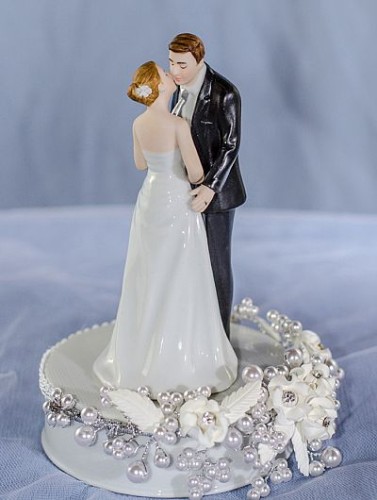 "Tie(ing) the Knot" Rose Pearl Wedding Cake Topper - JustCakeToppers.com