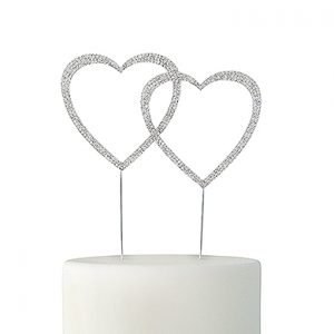 Crystal Rhinestone Double Heart Cake Topper - Silver - JustCakeToppers.com